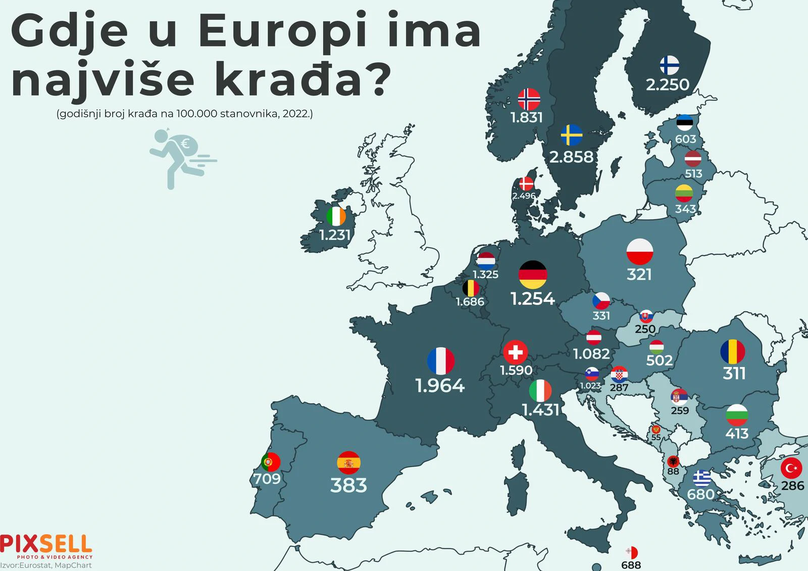 Infografika: Gdje u Europi ima najviše krađa? - HRT