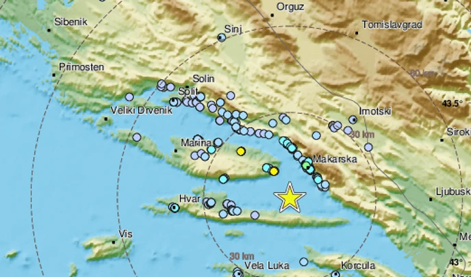 Potres s epicentrom u moru između Brača i Hvara - HRT